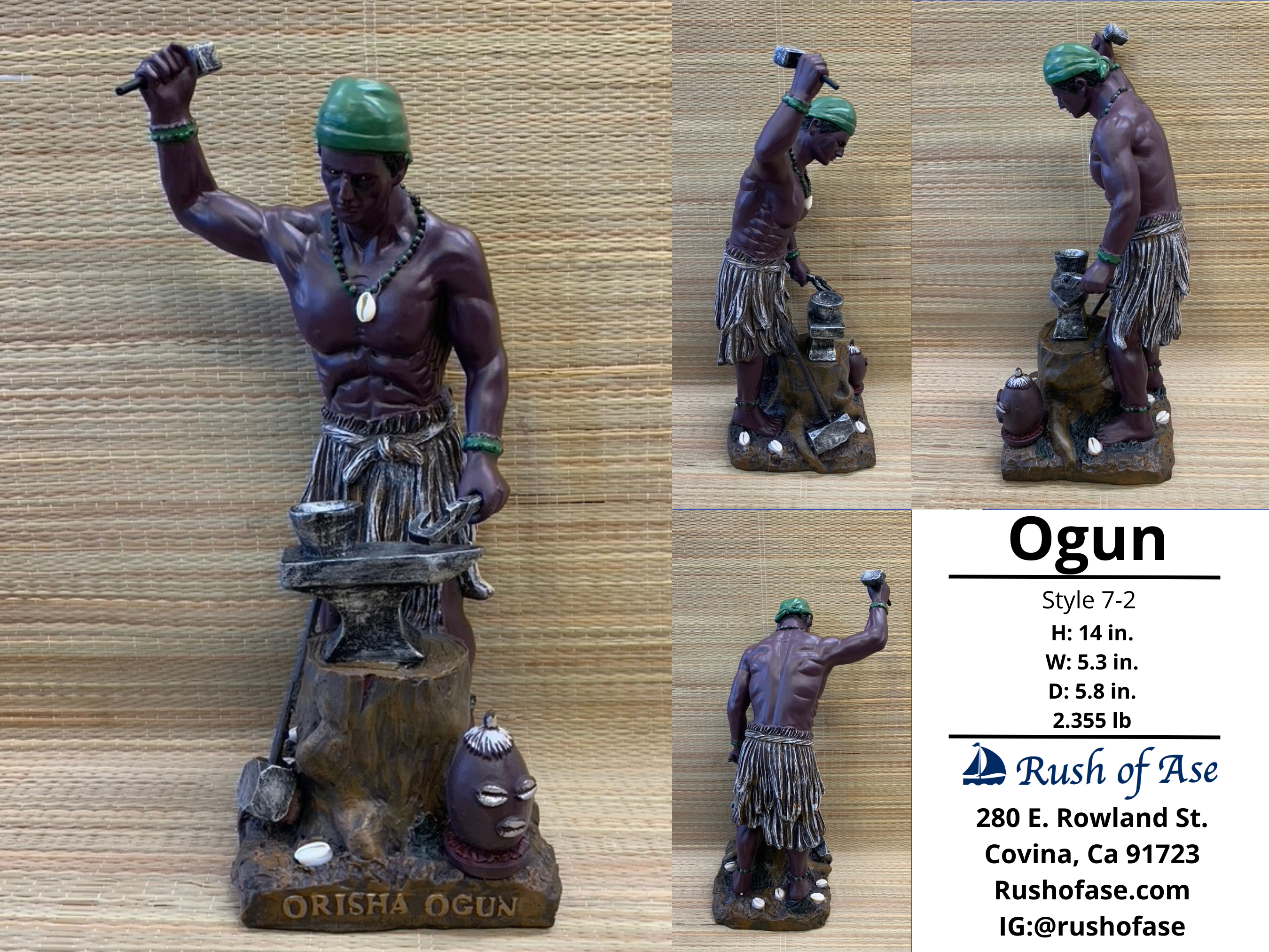 Orisa Statues | Ogun Resin Statue - 14" | Style 7-2 – Rush of Ase